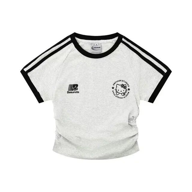 Футболка Sanrio Hello Kitty, повседневная, облегающая, с коротким рукавом, женская, летняя, кавайная, для девочек, внутренняя одежда, подарок для девушки