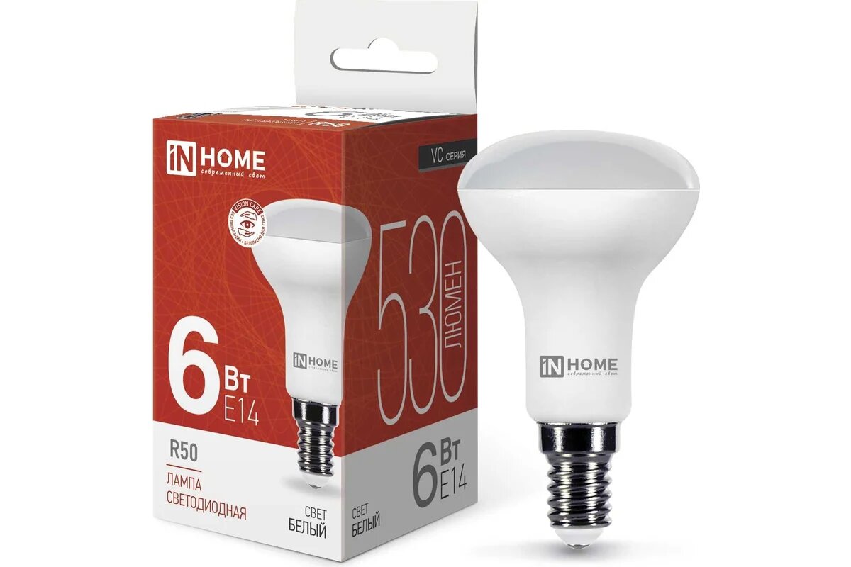IN HOME LED-R50-VC 6Вт 230В Е14 4000К 480Лм Светодиодная лампа для бытового освещения