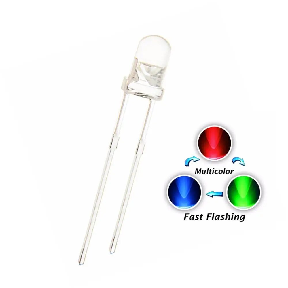 100 шт. 3 мм RGB быстрый мигающий светодиод F3 трехцветный круглый прозрачный 20 мА 3 В светоизлучающий диод многоцветный мерцающий