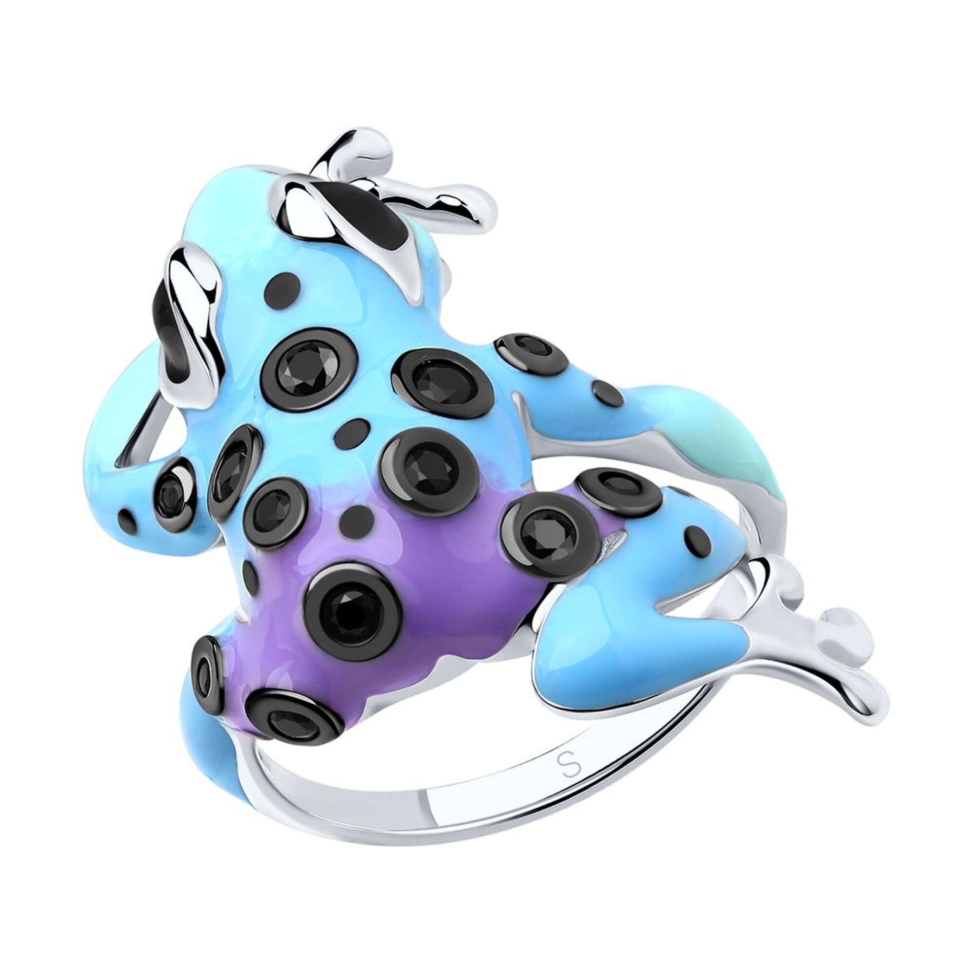 Кольцо, серебро, 925 проба, родирование, фианит, эмаль