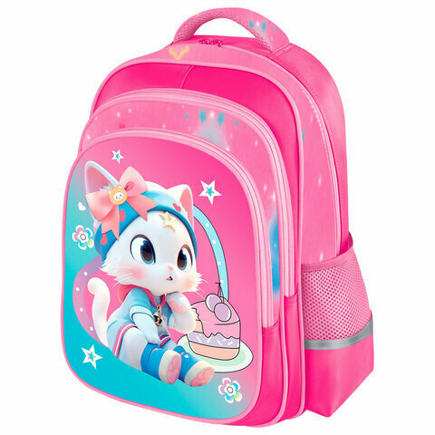 Рюкзак BRAUBERG KIDS FLOSSY, 2 отделения, 3 кармана, "Sweet Kitten", 3D-панель, 40х28х18 см, 273180