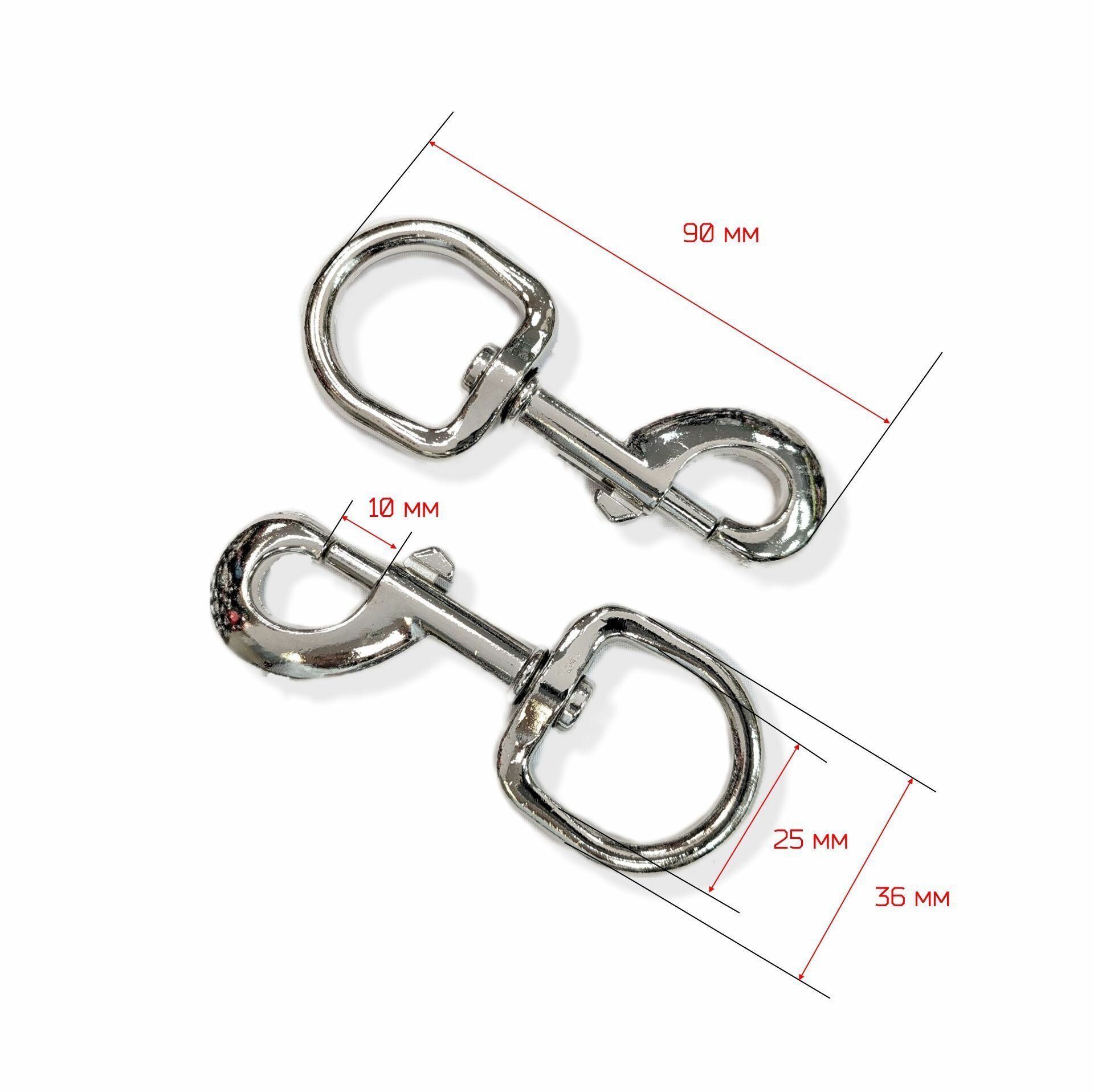 Карабин с вертлюгом для поводка, ленты, шнура, серебряный, 2 шт. , под ленту 25 мм.