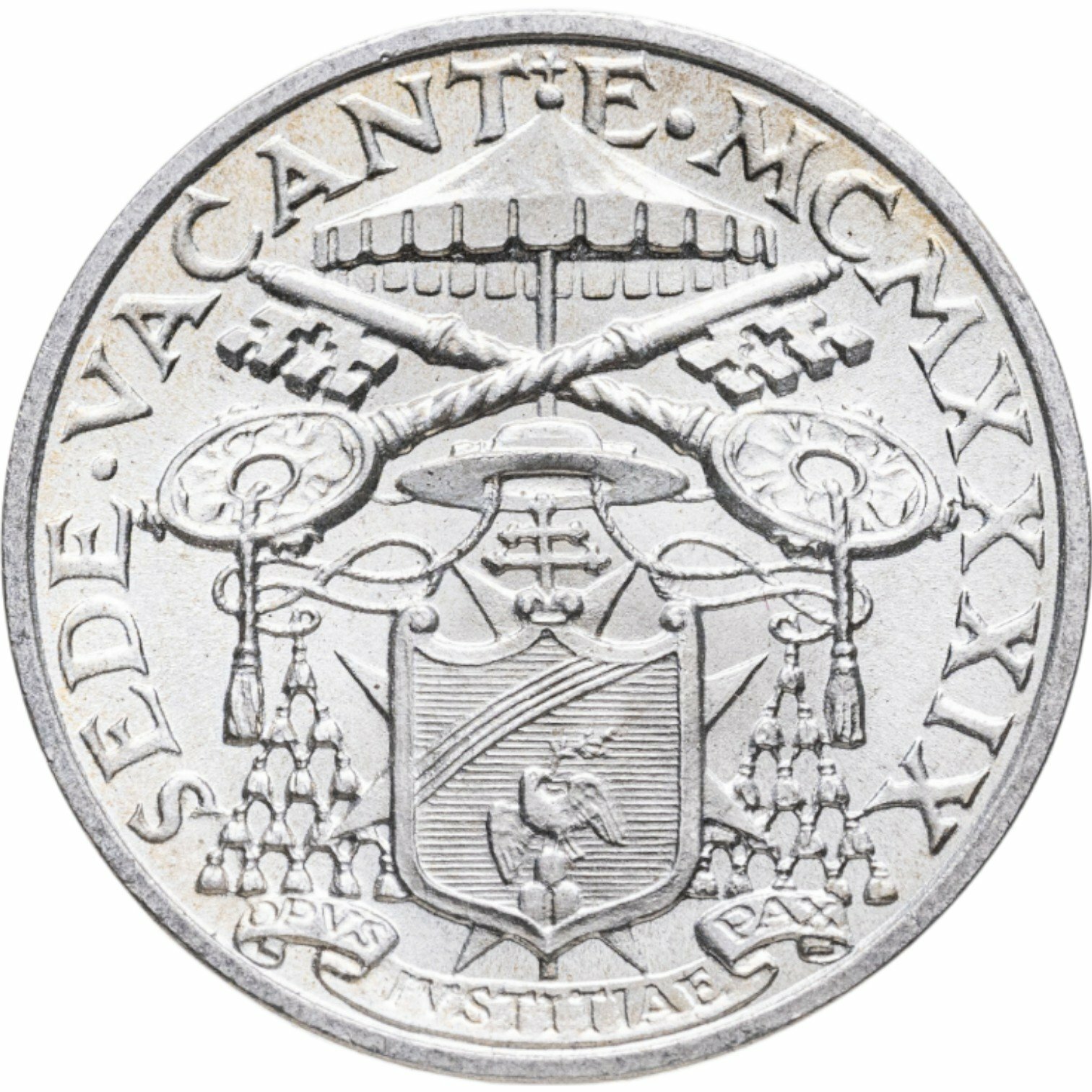 Ватикан 5 лир lire 1939 "Вакантный престол", Серебро 835, в сохранности UNC