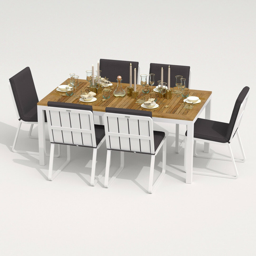 Обеденная группа TELLA GIRA каркас белый / стол тик 180 / ткань антрацит