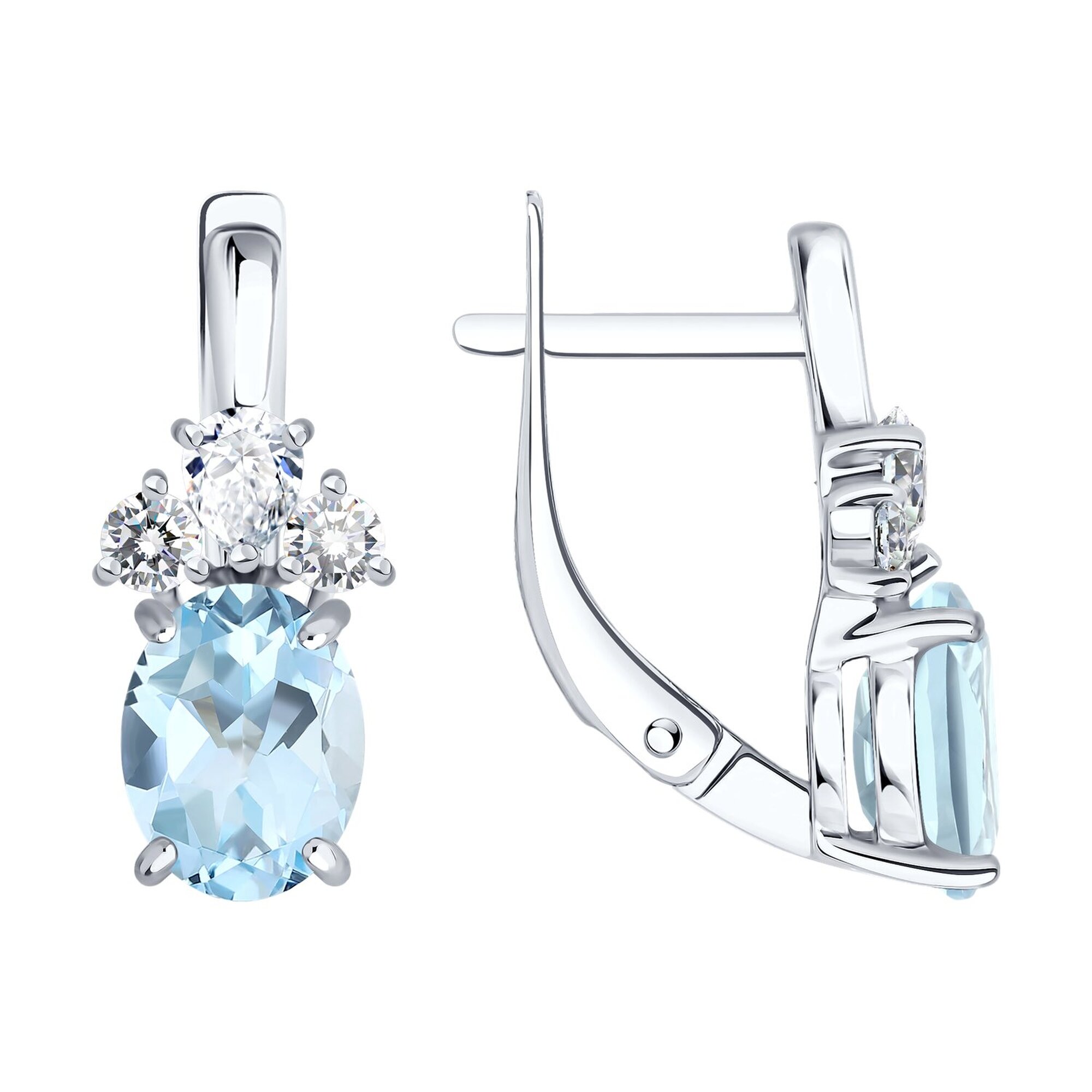 Серьги, серебро, 925 проба, родирование, топаз, фианит