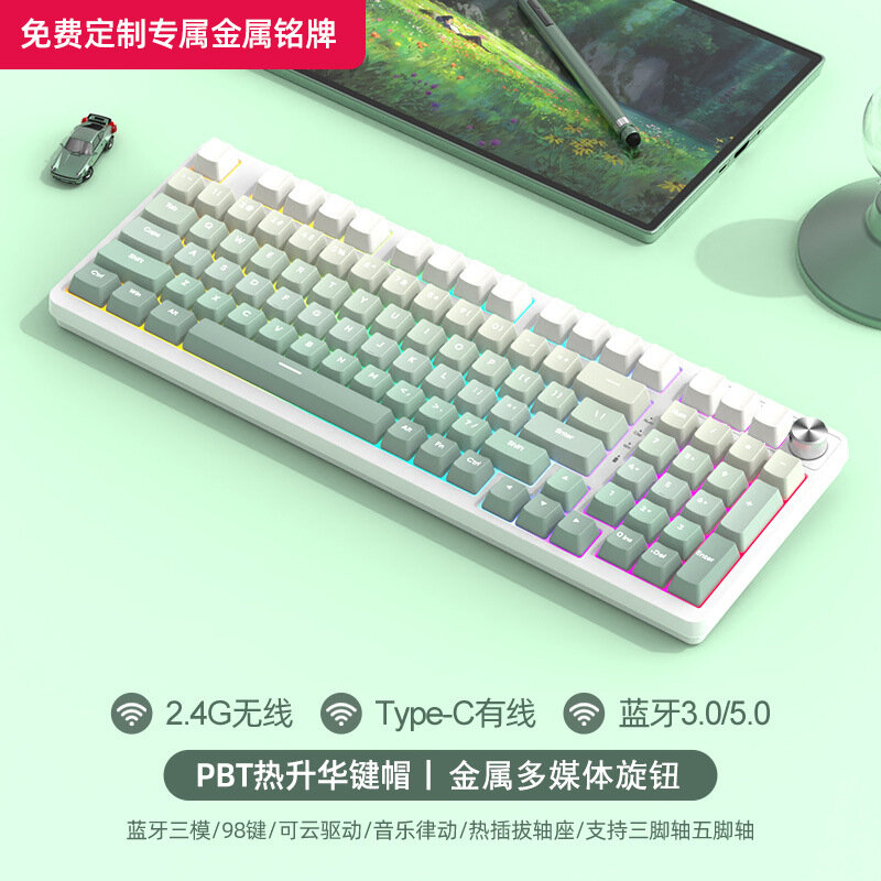 Клавиатура Green Black Tea Red Axis, беспроводная, 98 клавиш, трехрежимная, с настраиваемым дисплеем