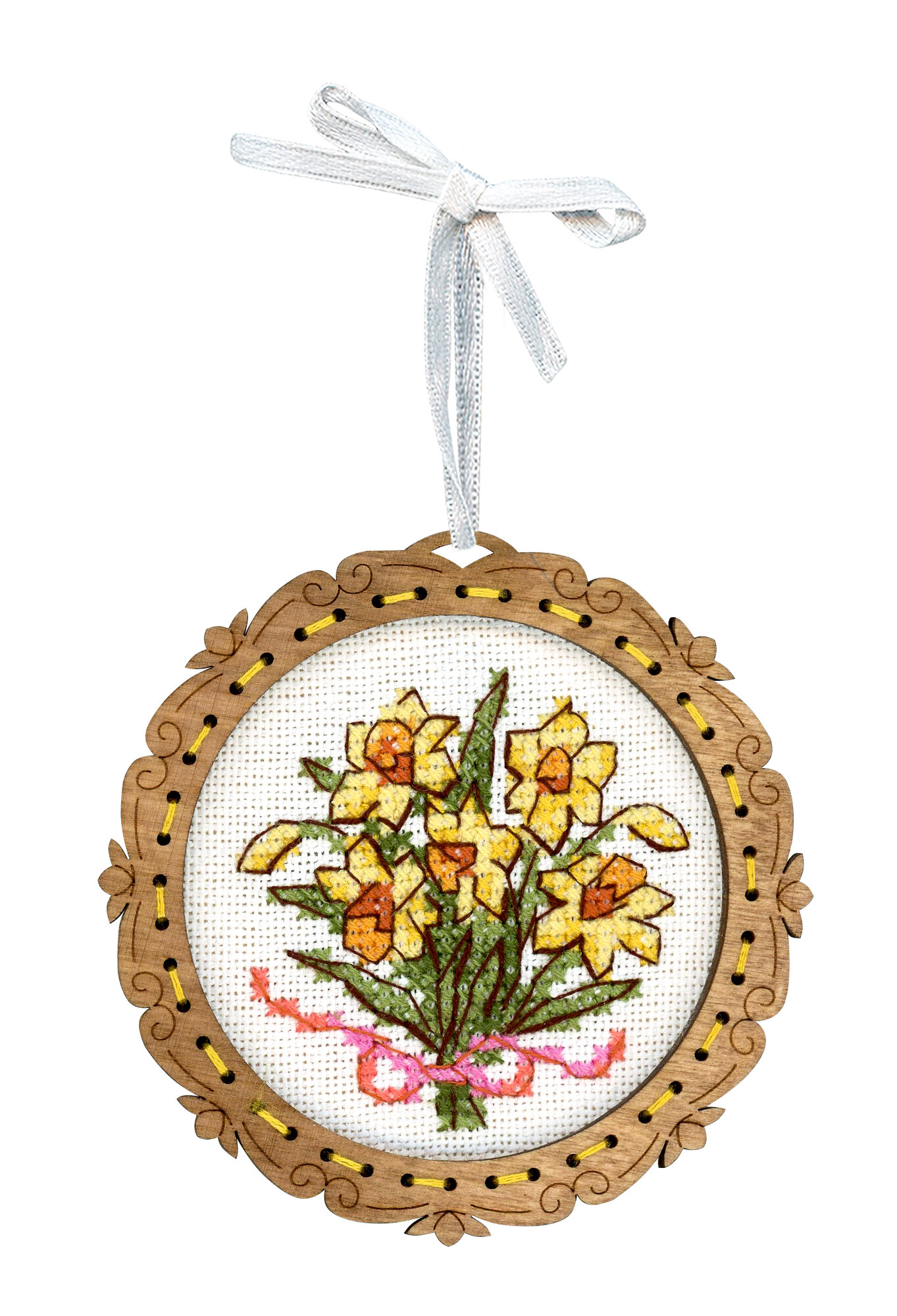 Вышивка Миниатюра. Букет нарциссов 8x8 см.