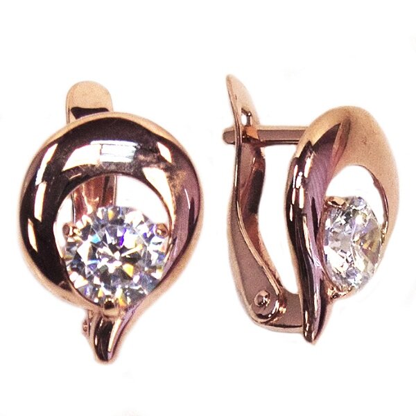 Серьги, красное золото, 585 проба, фианит