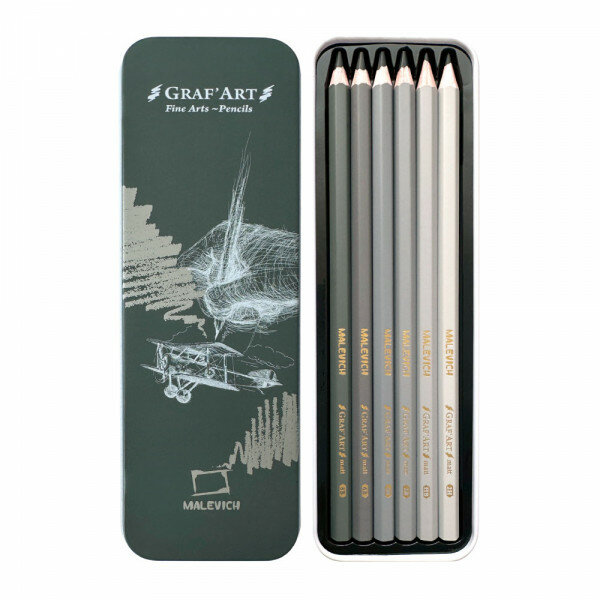 Набор матовых графитных карандашей Малевичъ GrafArt, 6 шт