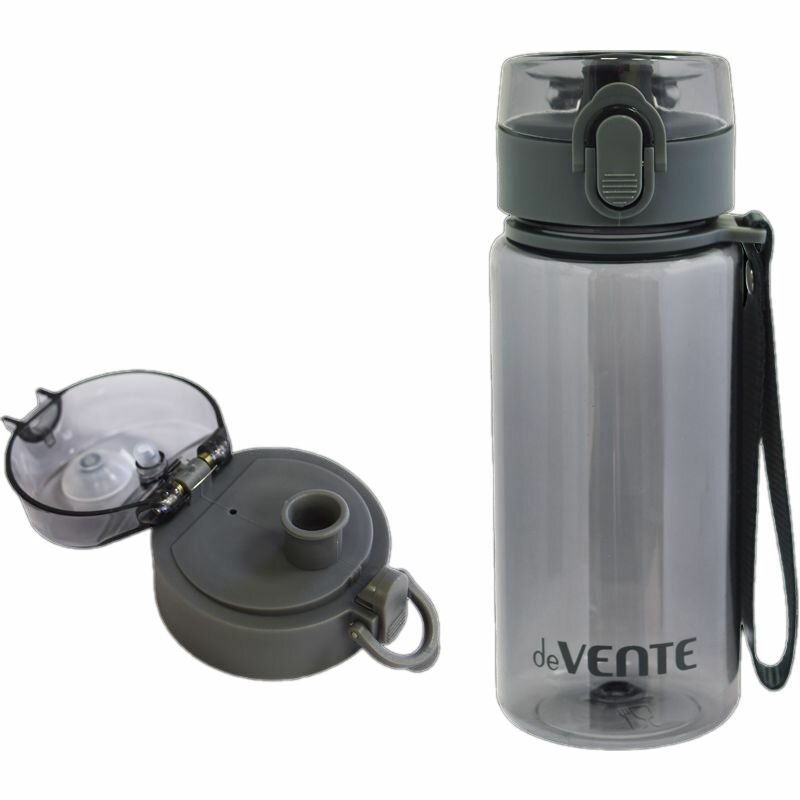 Бутылка для воды deVENTE пластиковая, с диффузором, с петлей, серая прозрачная, 400 мл 17,9x6,5 см,