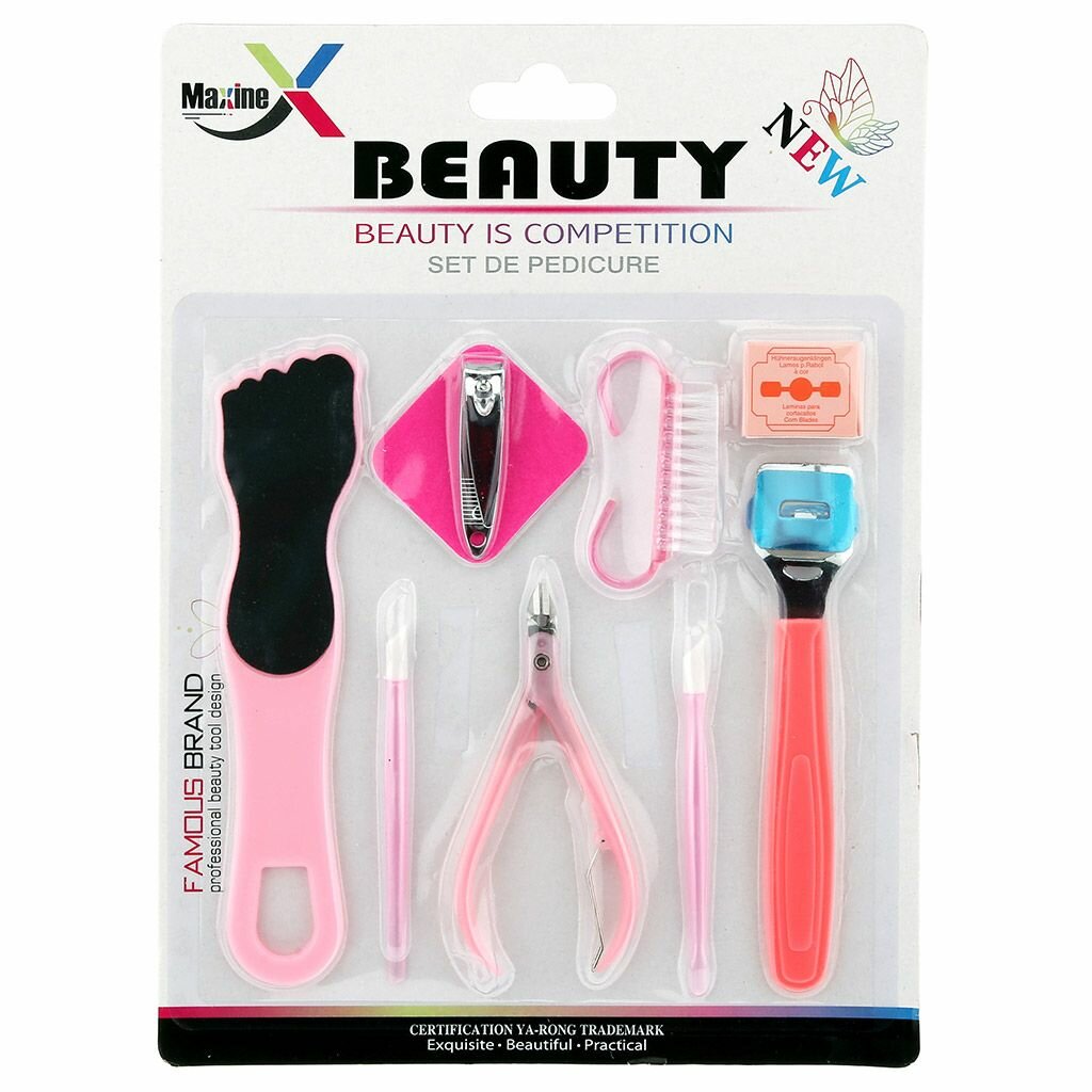 Педикюрный набор КНР 9 предметов: кусачки-книпсер; пилка2 шт, станок с лезвие, сменные лезвия 3 штуки, кусачки-щипчики, пушер-лопатка (X-30)