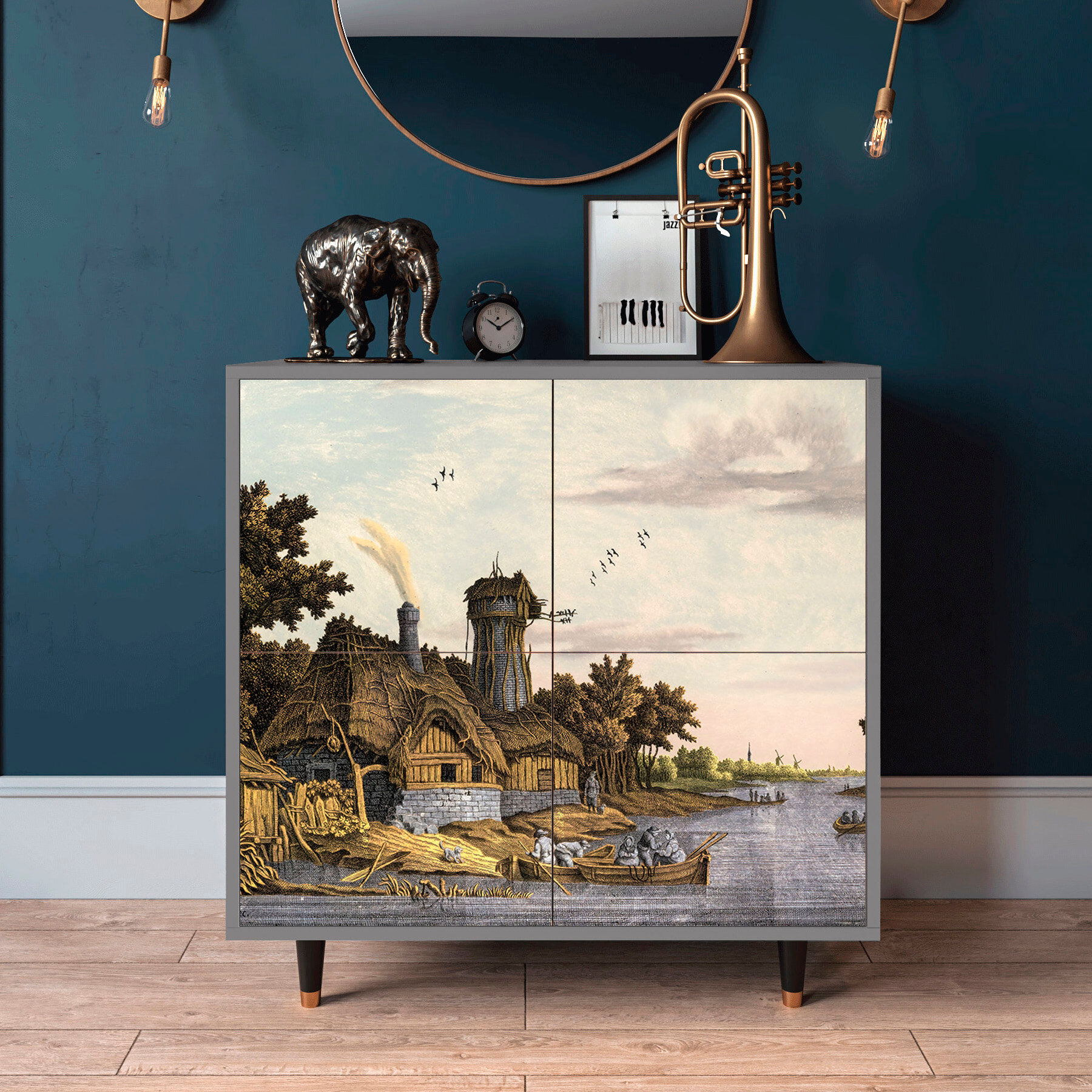 Комод - STORYZ - BS3 Mill along a River by Jonas Zeuner, Размер - 94 x 96 x 48 см, Цвет корпуса - Серый