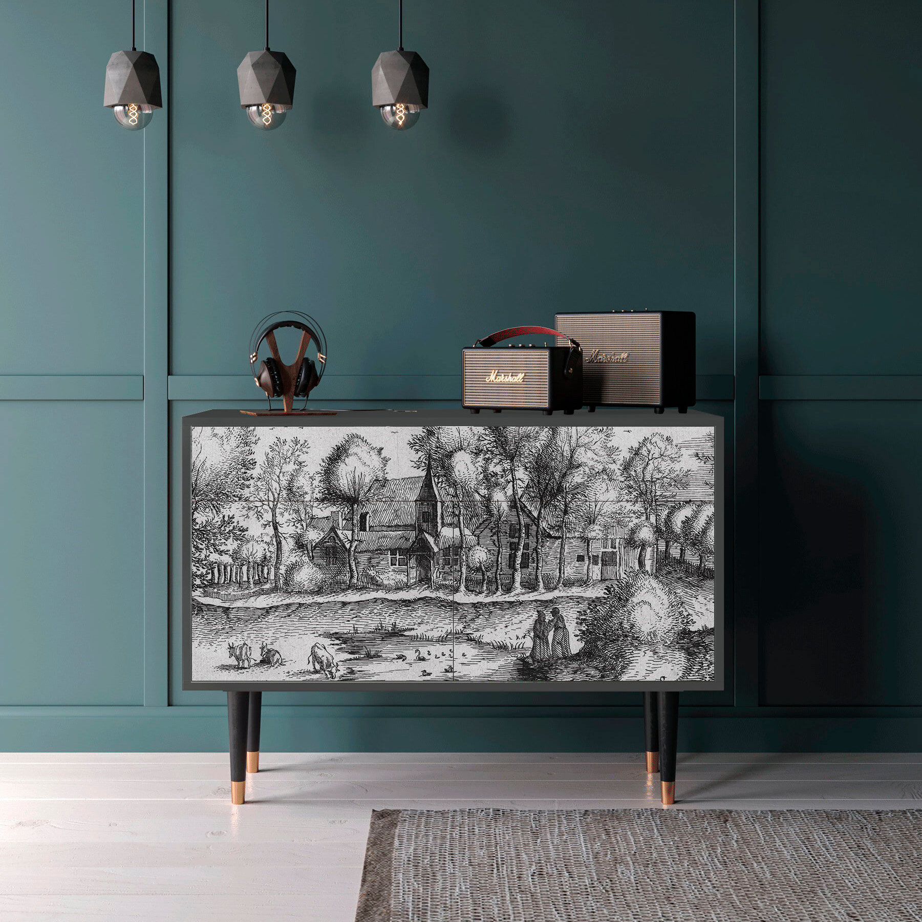 Комод - STORYZ - BS4 A Pond by Pieter Breugel , Размер - 115 x 85 x 48 см, Цвет корпуса - Антрацит