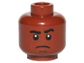 Minifigure, Head Black Eyebrows, White Pupils, Dark Tan Chin Dimple, Sad Pattern, 3626pb1429 Reddish Brown U