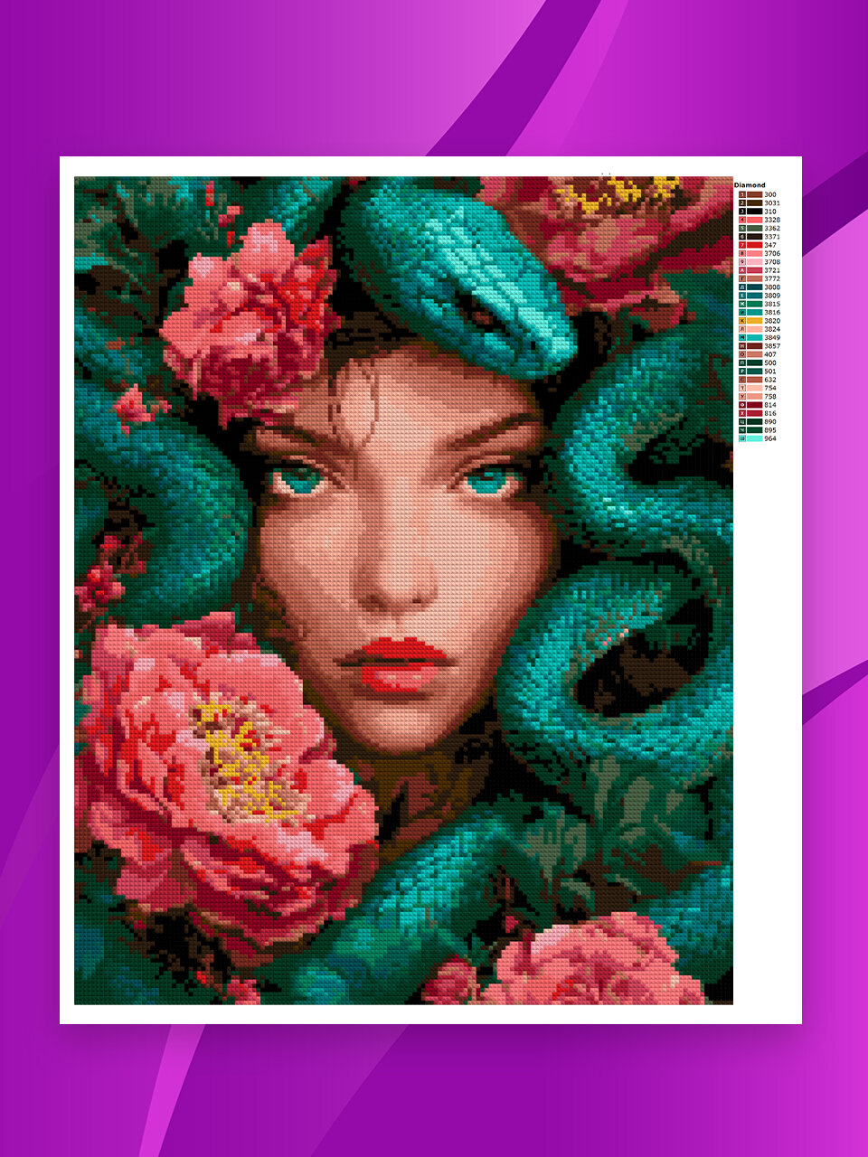 Алмазная мозаика без подрамника - вышивка Девушка со змеями 40 х 50 см