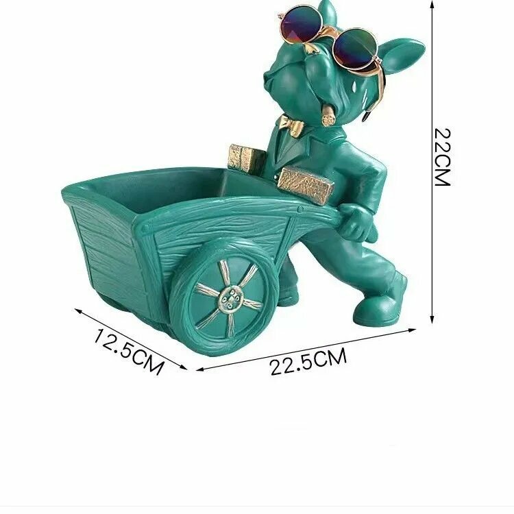 Статуэтка интерьерная французский бульдог с тачкой в современном стиле, декоративная подставка для мелочей, конфетница, собака с подносом,22, черный