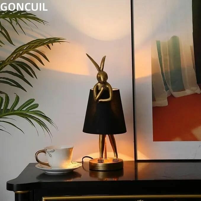 Настольная лампа в виде кролика, лампа настольная из смолы, светильник в виде животного с абажуром