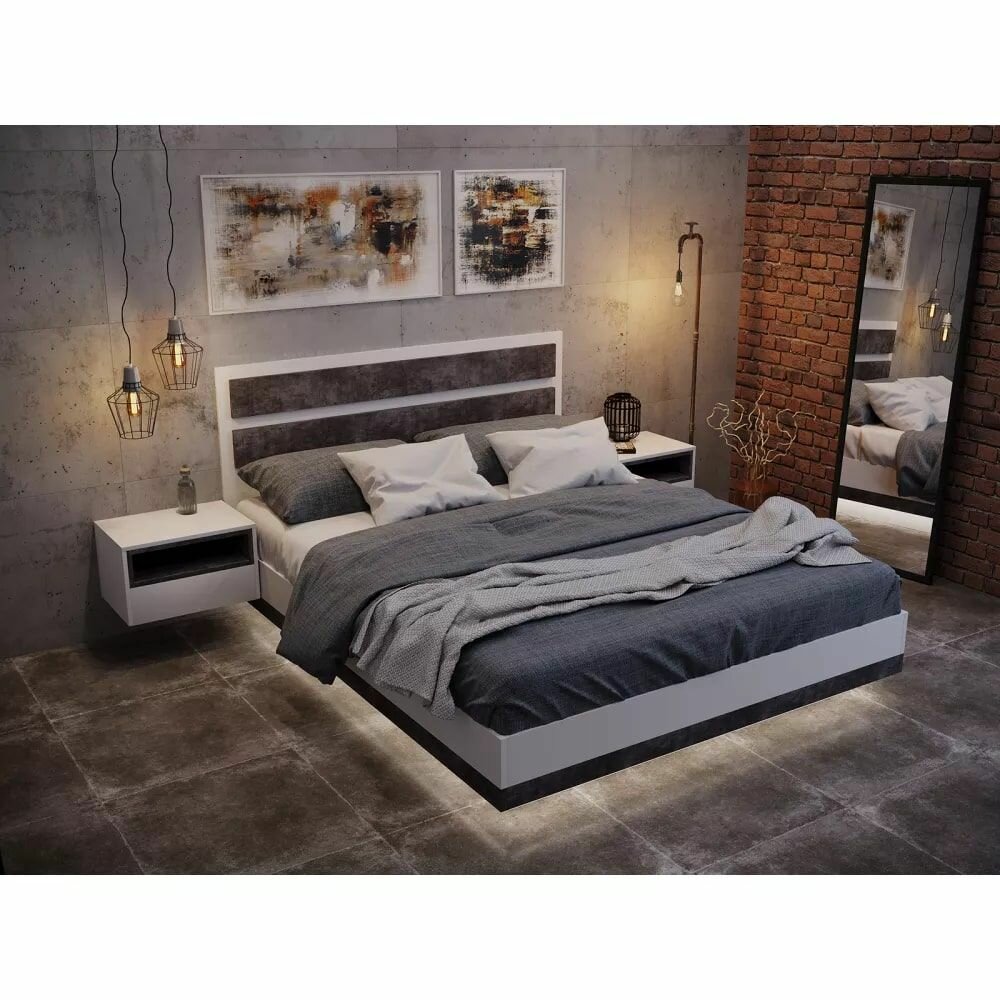 Риальто Кровать 1600 KR1600, Белый/камень ЛДСП для спальни 1640х1014х2032 гросс