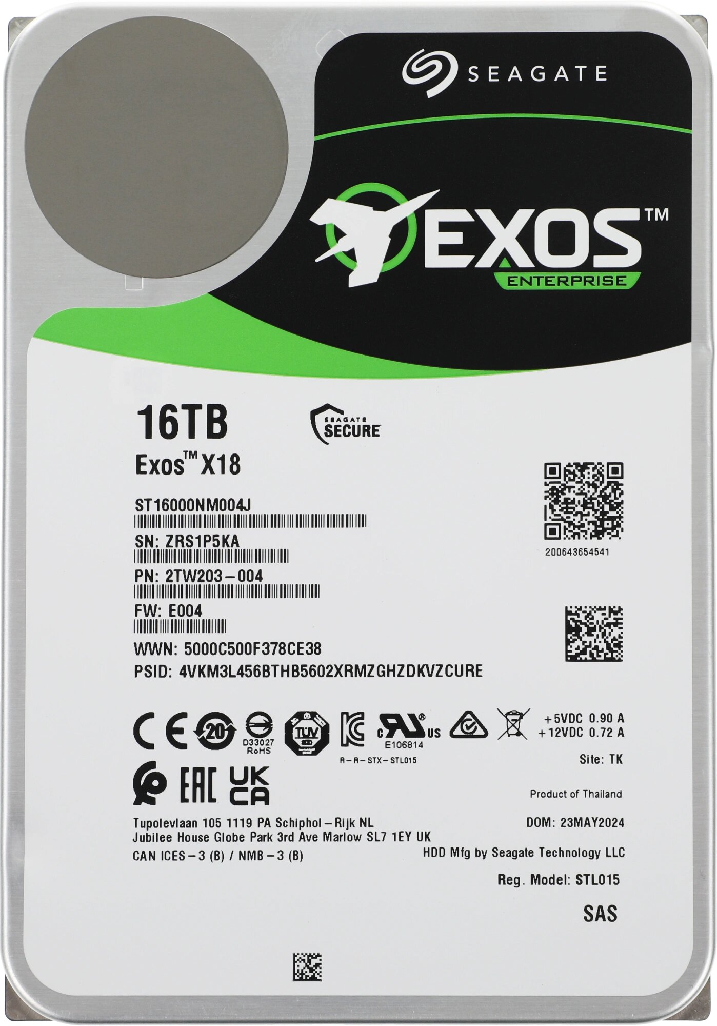 Жесткий диск Seagate SAS 3.0 16TB ST16000NM004J Exos X18 4K