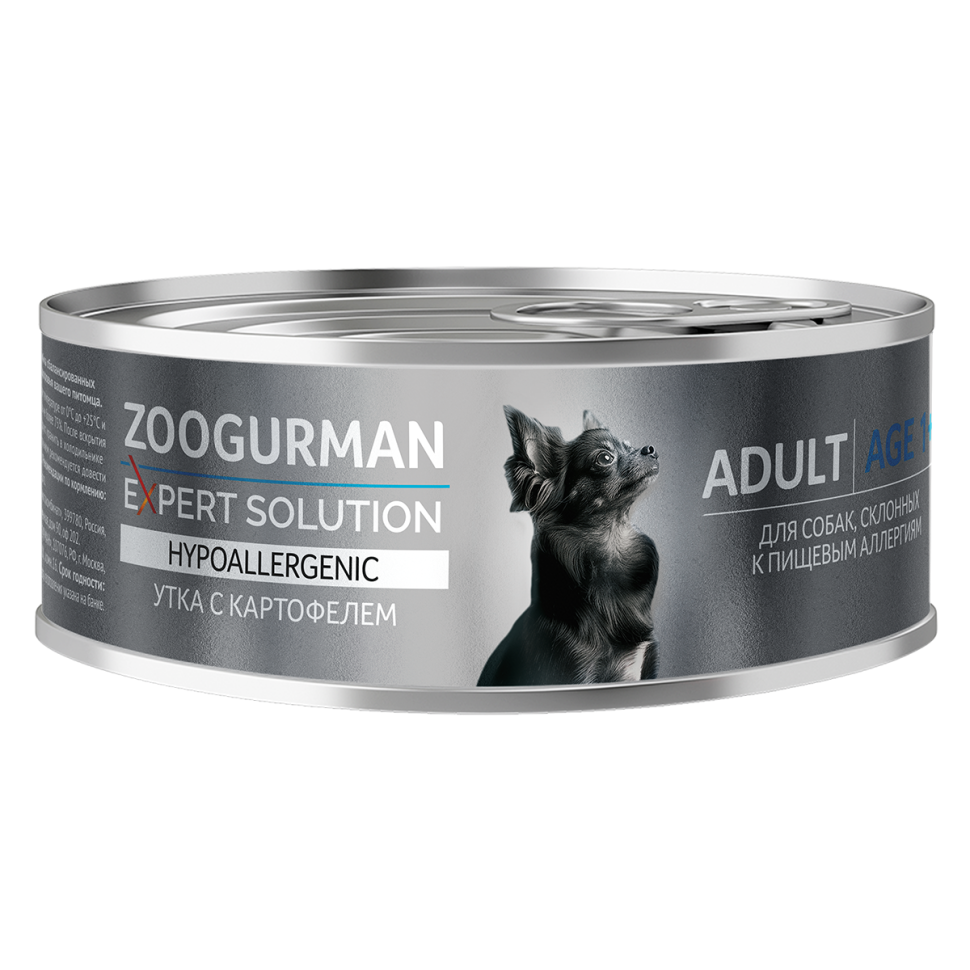 Влажный корм для собак Зоогурман Expert Solution при склонности к аллергии с уткой и картофелем, консервы 100 г х 12 шт