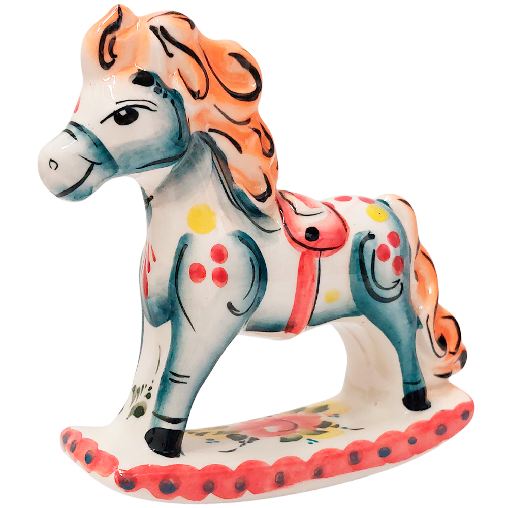 Фарфоровая фигурка ручной работы "Лошадка - качалка", символ Нового года 2026, цветная гжель