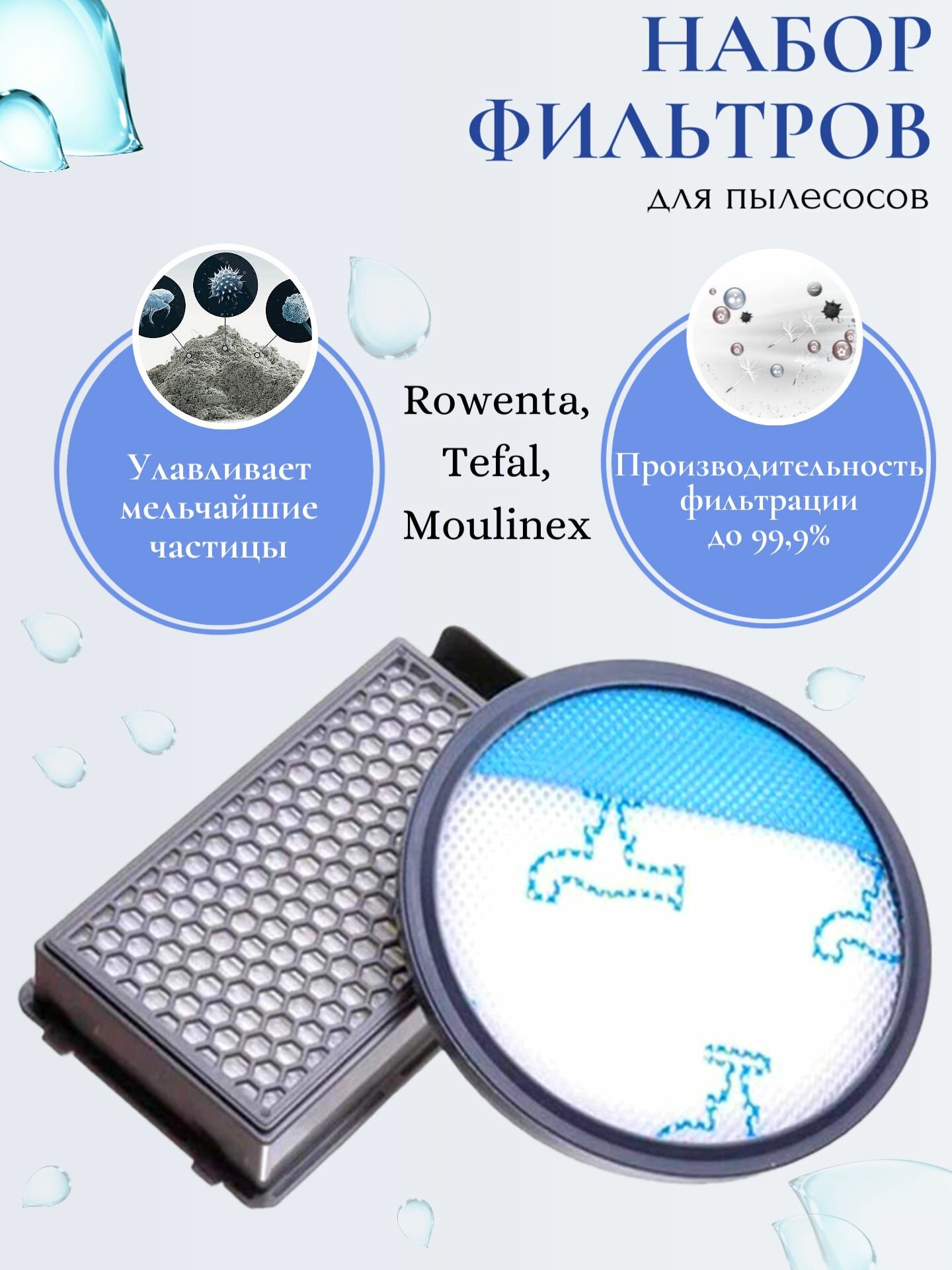 Фильтр для пылесоса Rowenta, Tefal, Moulinex (набор фильтров)