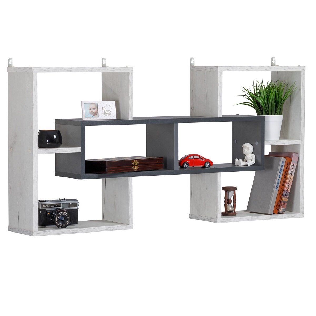 Полка настенная КиМер Элиса-1, цвет Дуб Крафт Белый вставка серый Графит