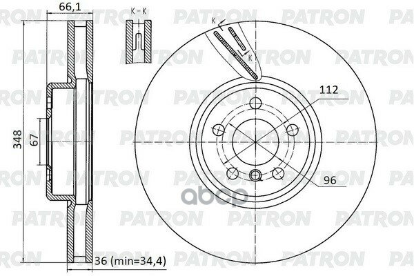 Диск тормозной пер. прав. (парный - PBD1136) BMW 3/4/5/6/7/8/X3/X5/X6/X7-series 17- (M-sport, d = 348 mm) PATRON арт. PBD1135