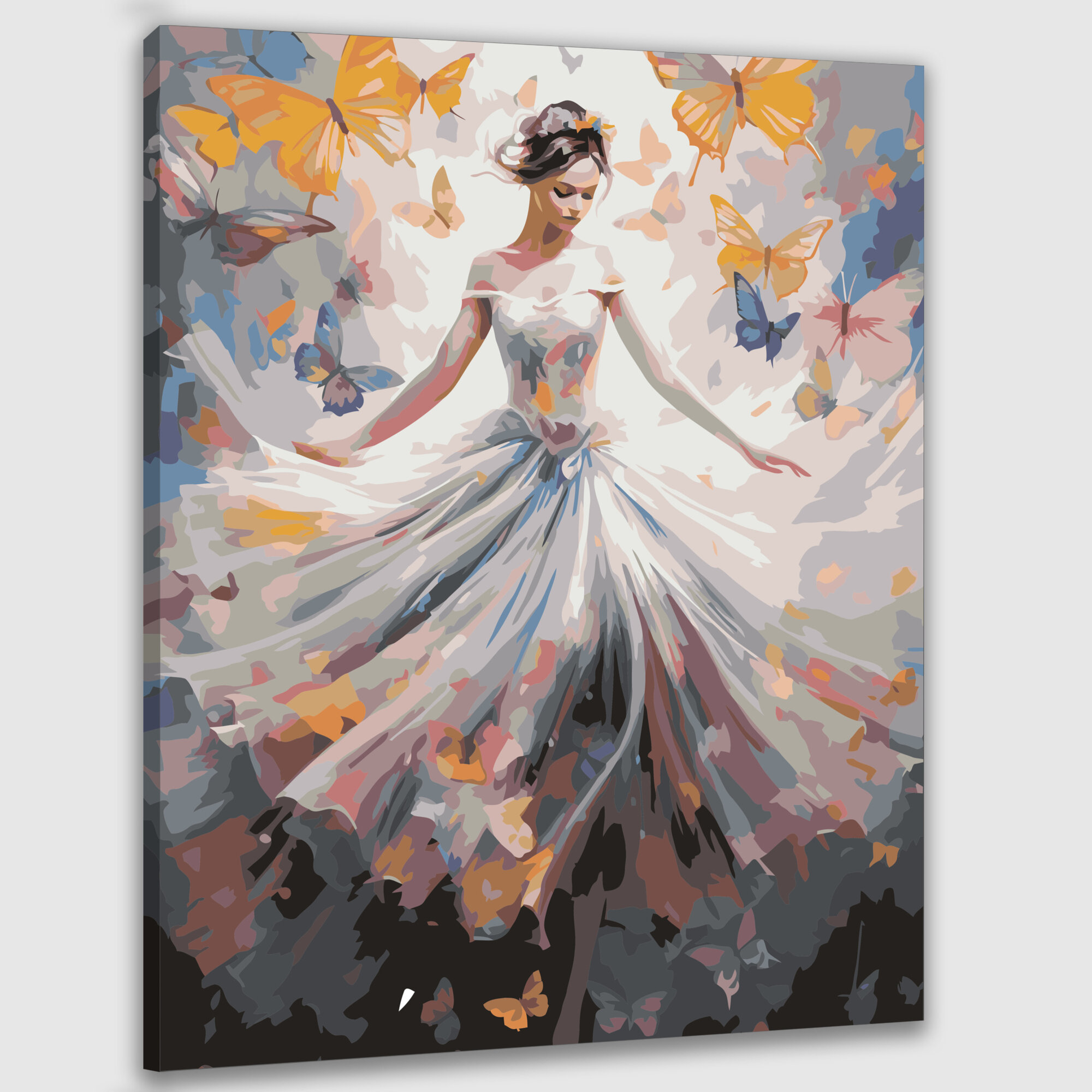 Картина по номерам 40x50 см, балерина, платье пастельных тонов, пируэты, разноцветные бабочки, узоры на крыльях бабочек