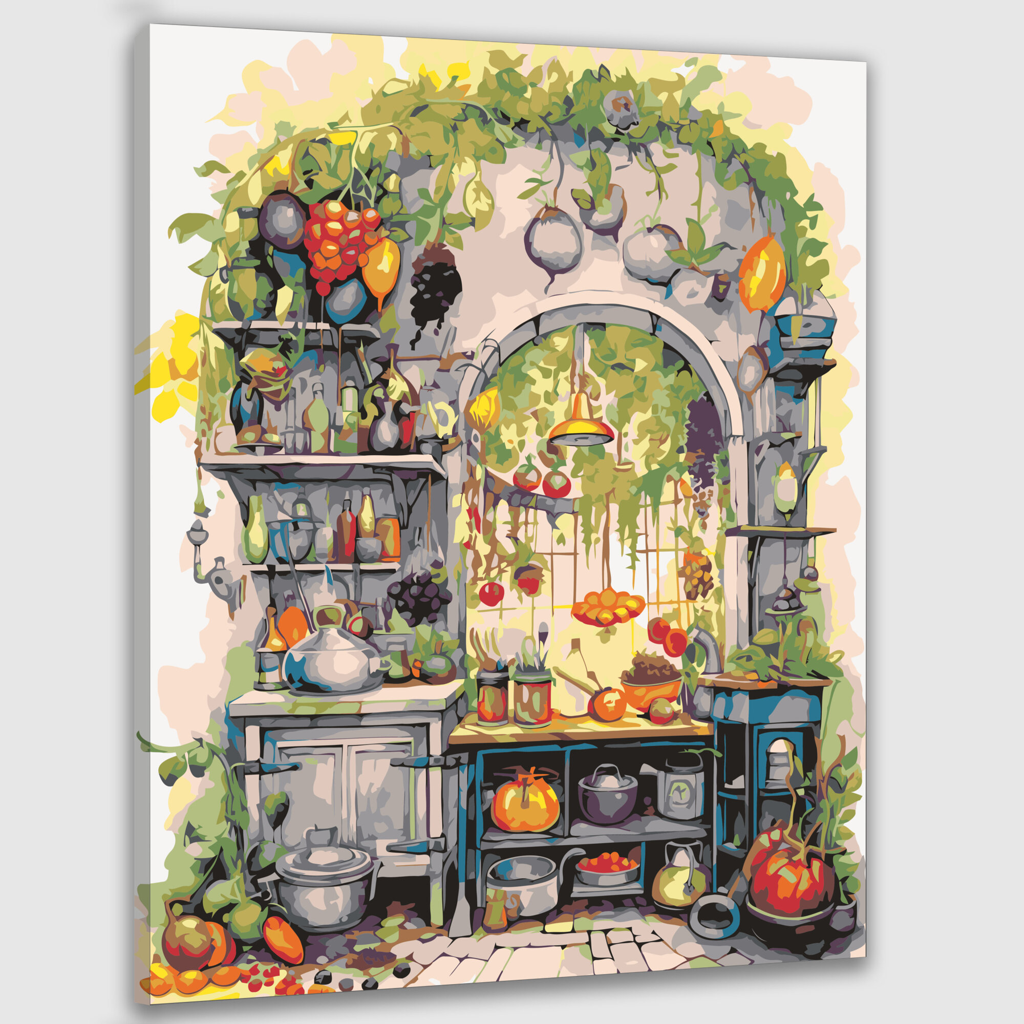 Картина по номерам 40x50 см, акварельная иллюстрация, заколдованная кухня, ингредиенты оживают, кулинарное приключение