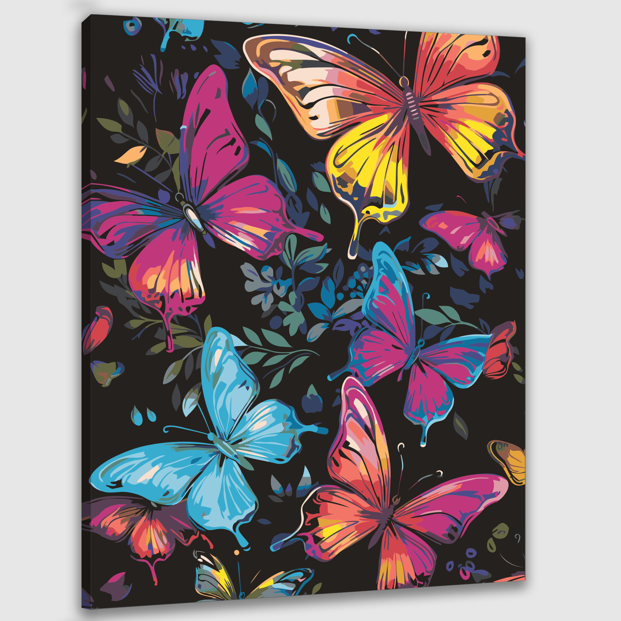 Картина по номерам 40x50 см, цифровая картина, бабочки, сад, цветы, крылышки, калейдоскоп, оттенки, розовый, фиолетовый