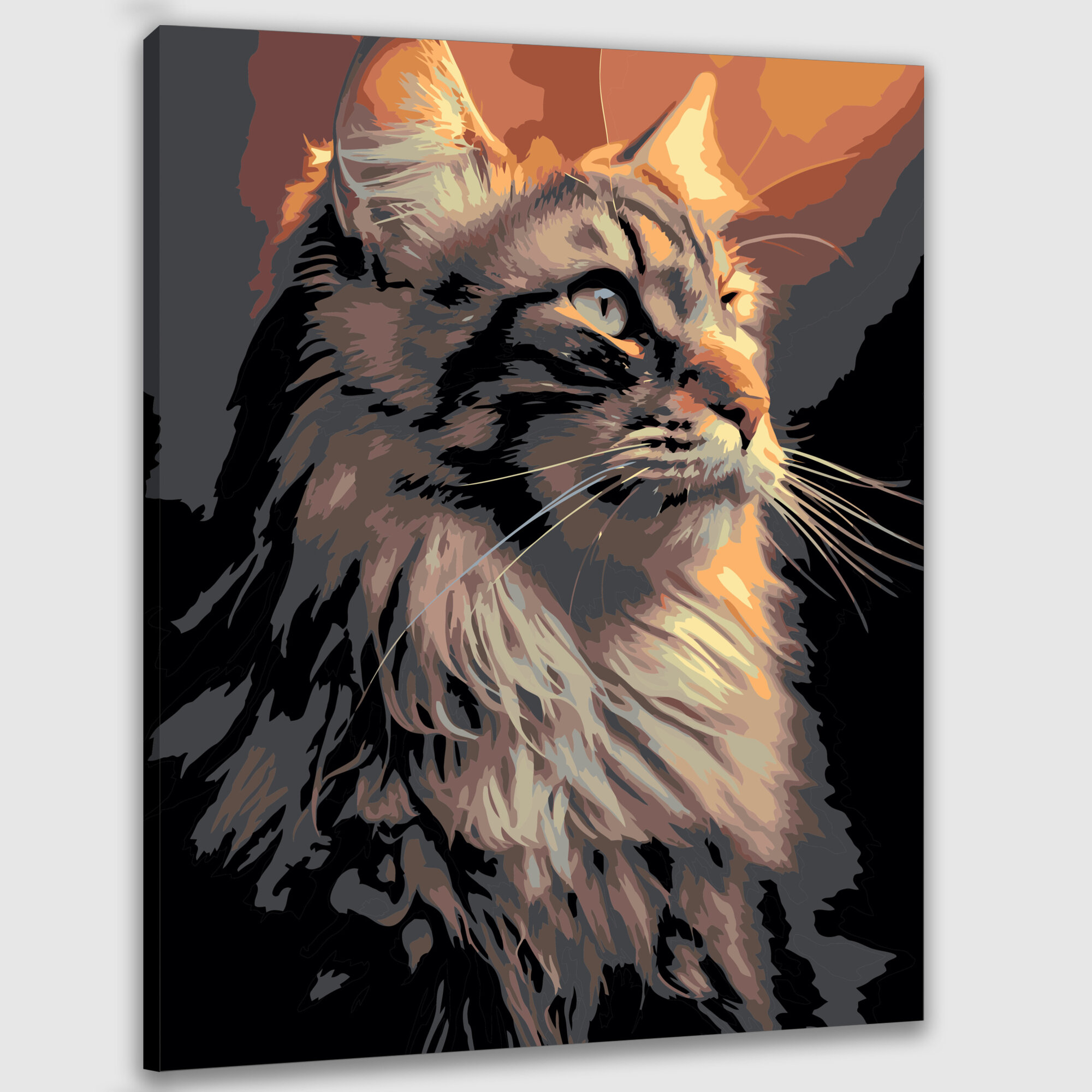 Картина по номерам 40x50 см, кошка, мейн-кун, крупный план, черты, выражение лица, рассеянное освещение, грация