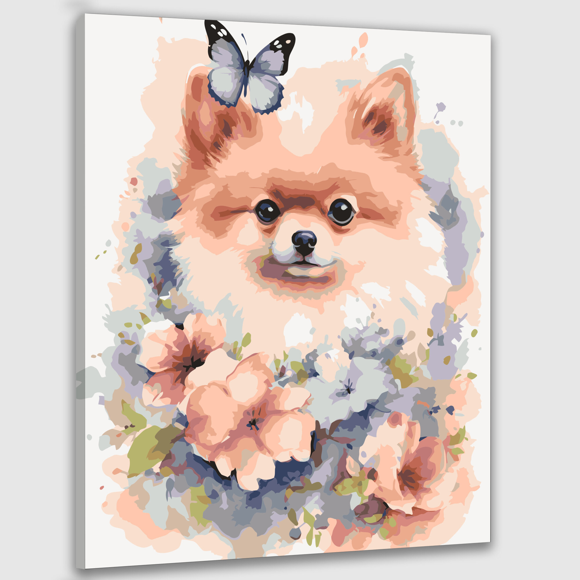 Картина по номерам 40x50 см, шпиц, акварельная иллюстрация, элегантность, грация, нежные мазки кисти, мягкие цвета