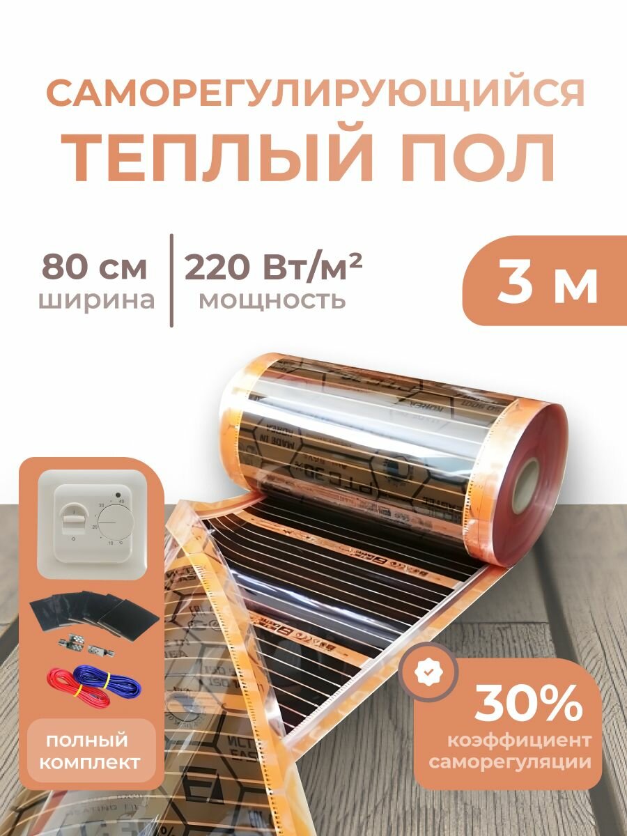 Саморегулирующаяся инфракрасная плёнка 2,4 м. кв. ширина 80см с Механическим терморегулятором