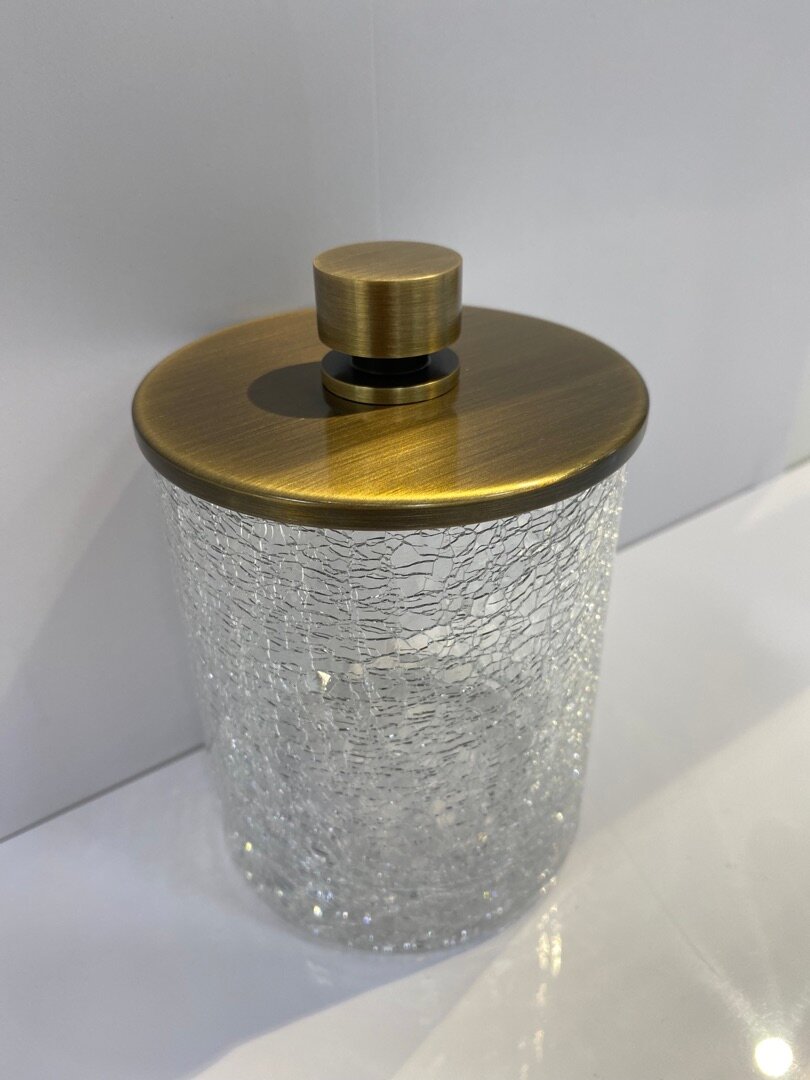 Баночка для ватных шариков настольная WINDISCH ADDITION CRACKED CRYSTAL GLASS 88126OW бронза d100h15
