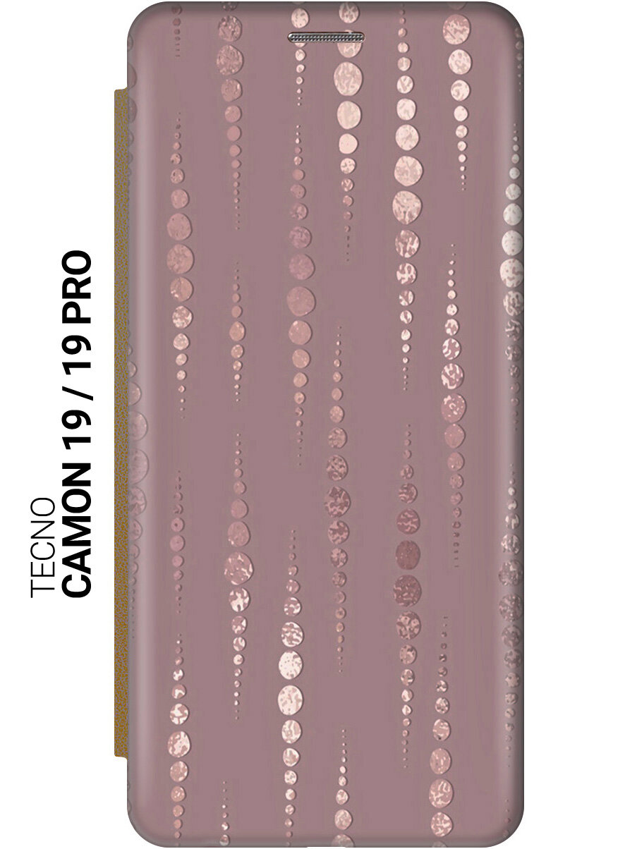 Чехол-книжка на Tecno Camon 19 / 19 Pro / Техно Камон 19 / 19 Про с рисунком "Монеты в розовых песках" золотой
