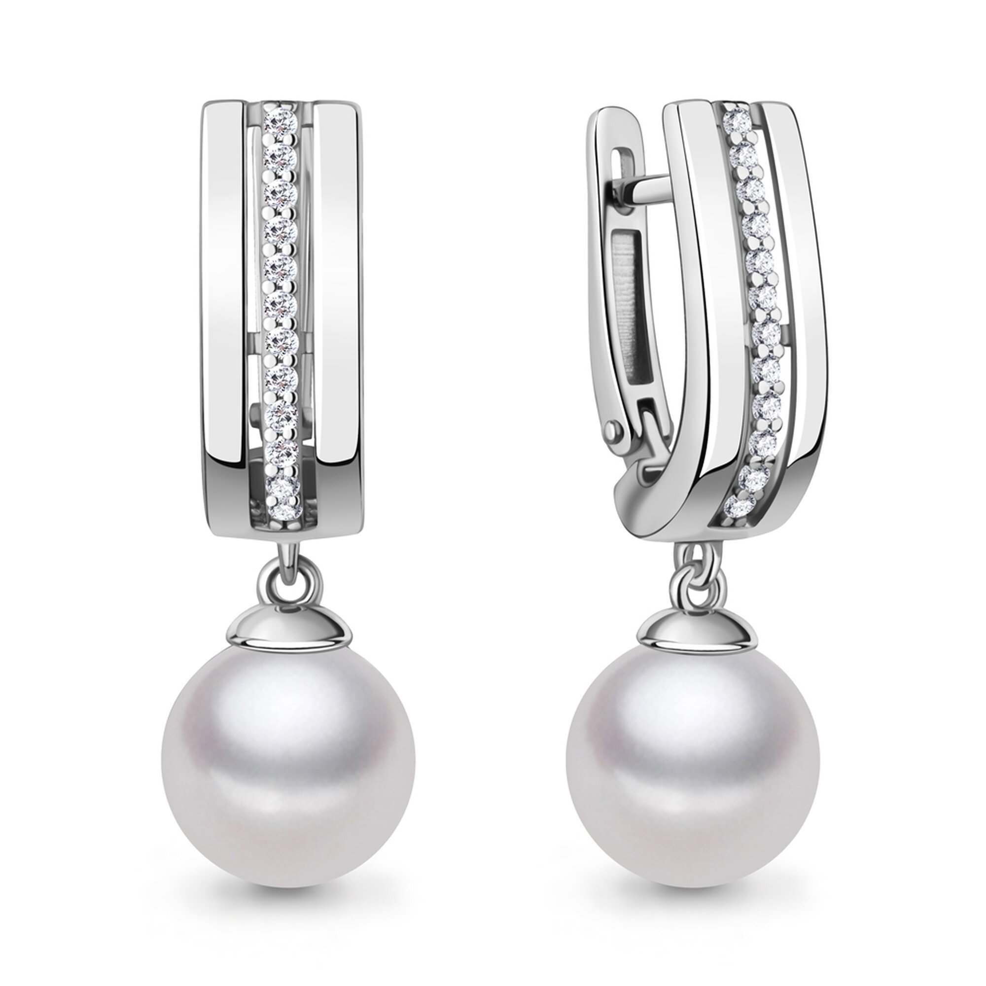 Серьги, серебро, 925 проба, родирование, фианит, жемчуг