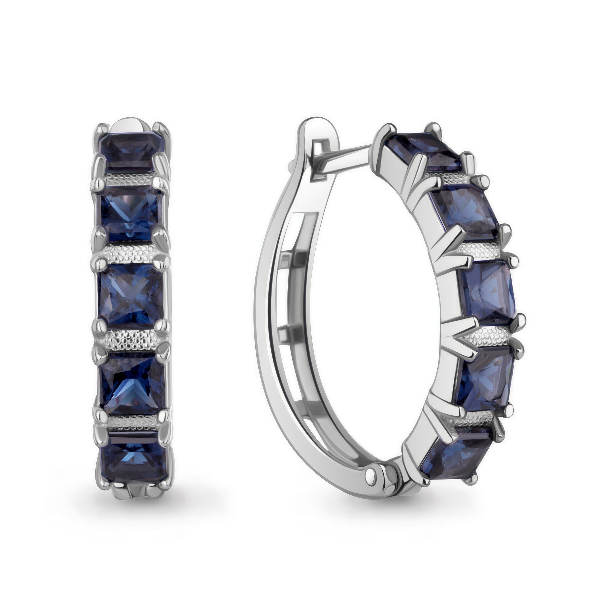 Серьги, серебро, 925 проба, родирование, сапфир синтетический