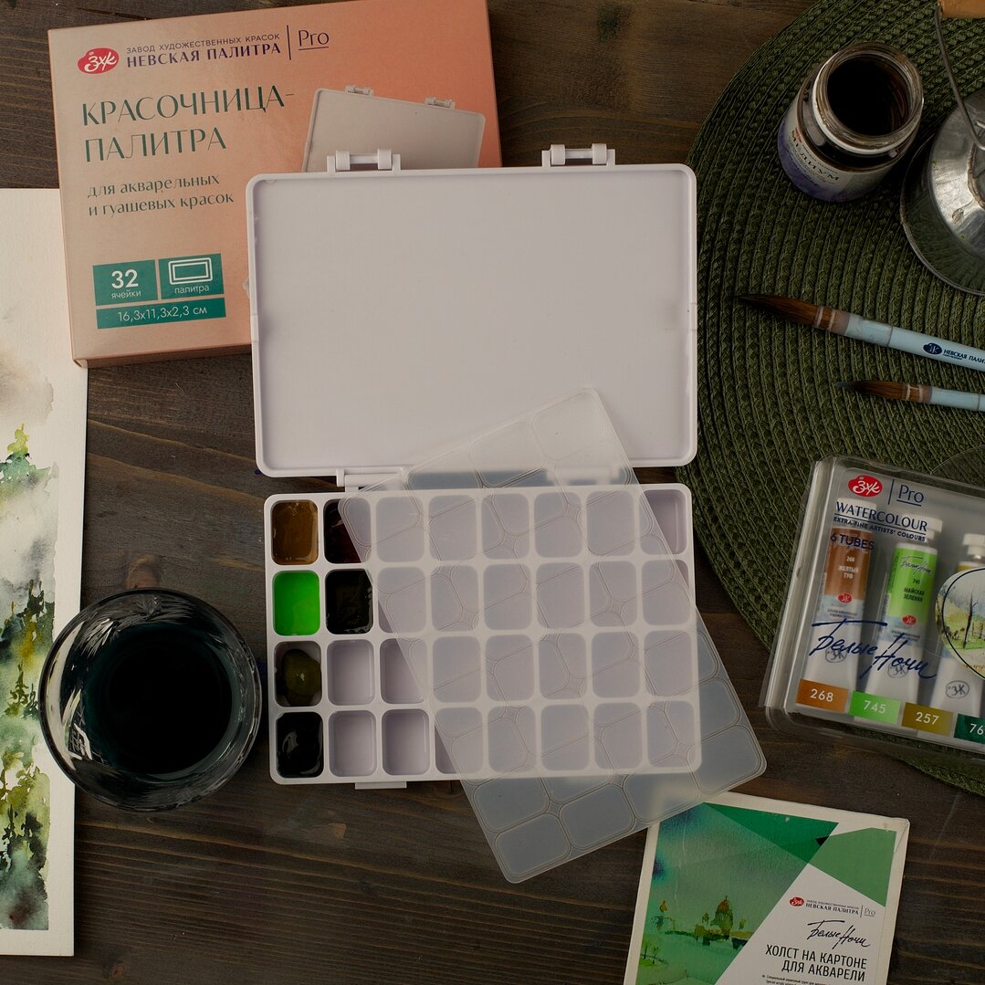 Палитра-красочница невская палитра герметичная пластиковая 163х113х23мм 32 ячейки
