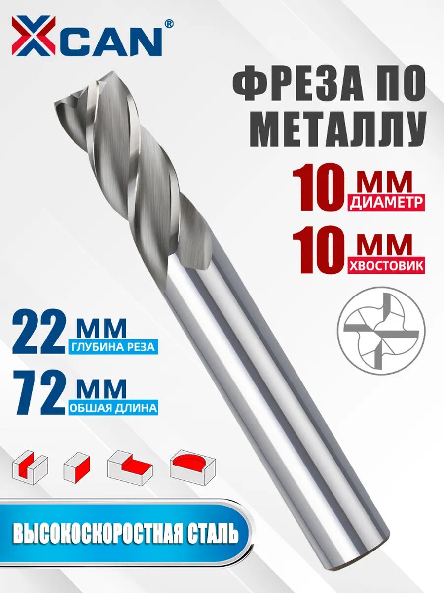 Фреза концевая спиральная четырехзаходная HSS 10x10x22x72 мм