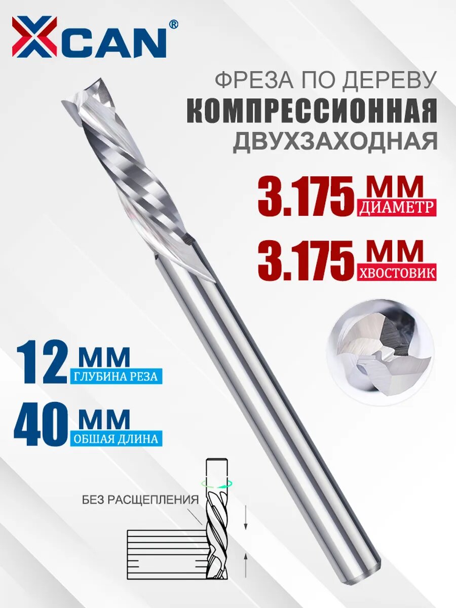 Двухлезвийный фрезерный нож с большим пазом, 3,175 × 12 × 40 мм