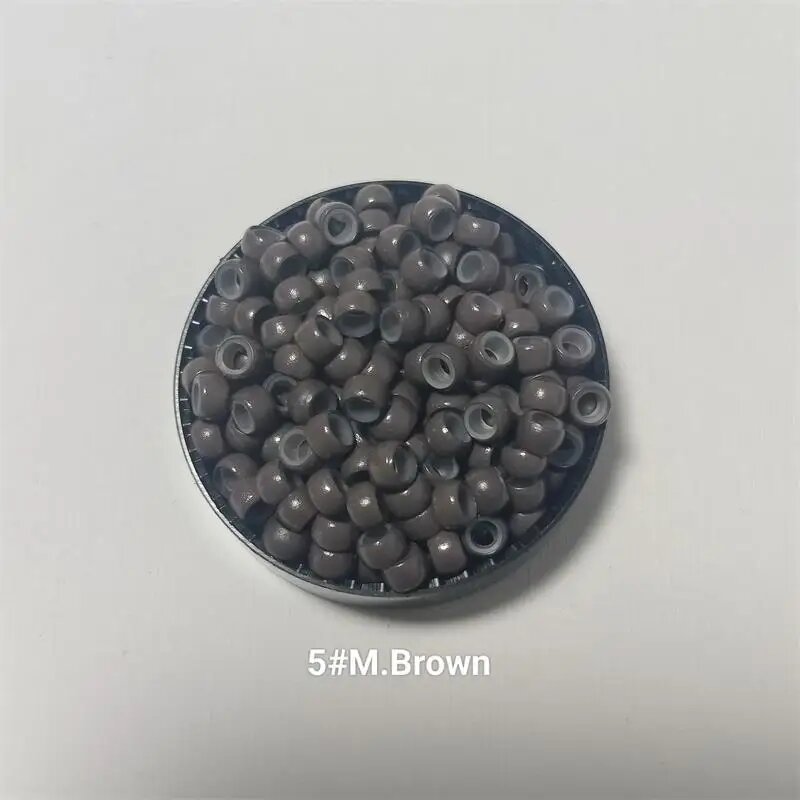 Нано-кольца для наращивания волос медные с силиконовой подкладкой 4 мм 200 шт. 5 M.Brown