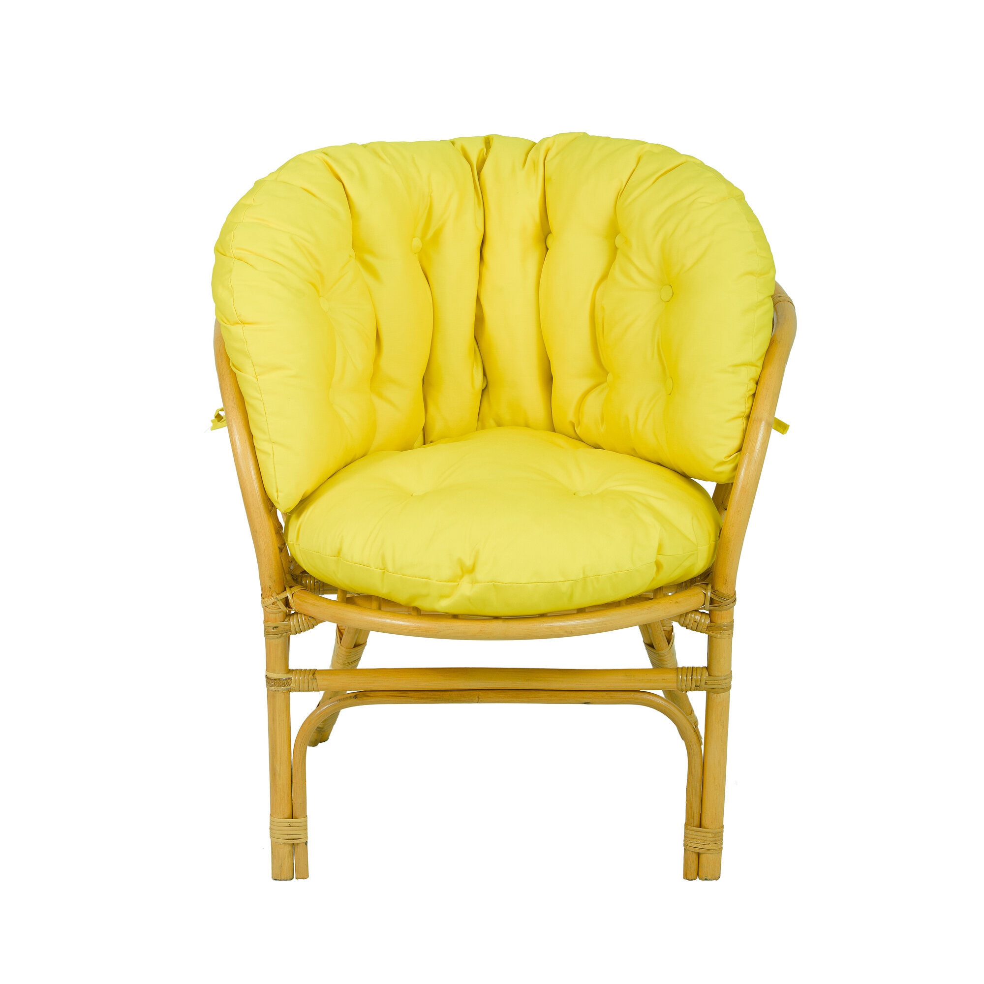 Кресло из натурального ротанга с большой желтой подушкой Багама, цвет мед