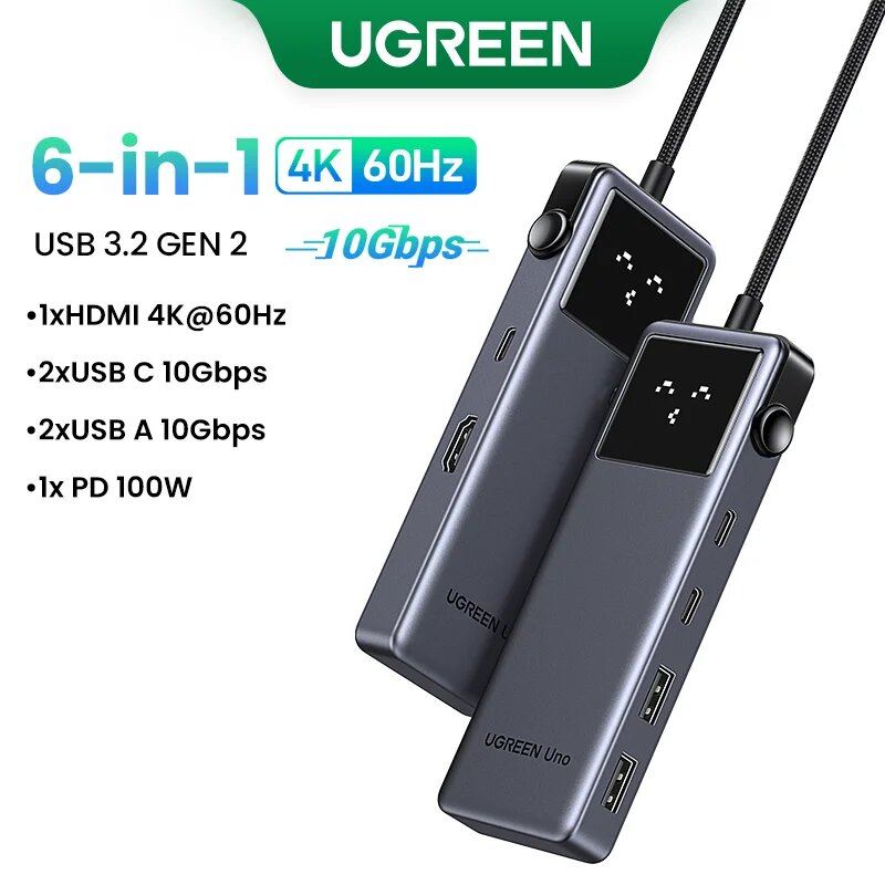 UGREEN USB-концентратор Type-C для MacBook Air Pro Black 6-in-1