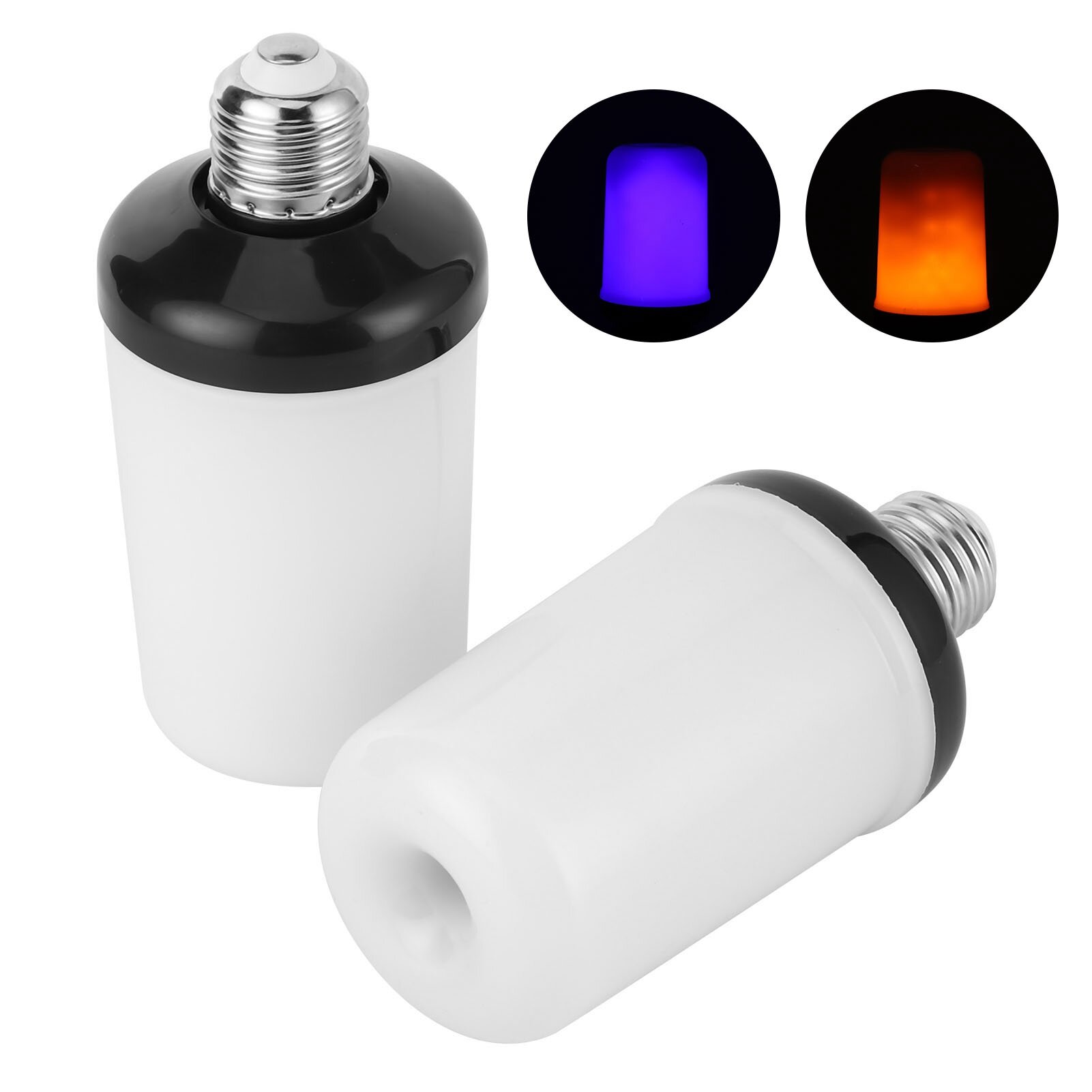 2PCS Лампа имитации пламени 99LED с датчиком гравитации для украшения праздников и вечеринок, 85‑265V, E27, 3-5W, 99 светодиодов, желтый и синий свет, пластик, 15.5x6.5cm