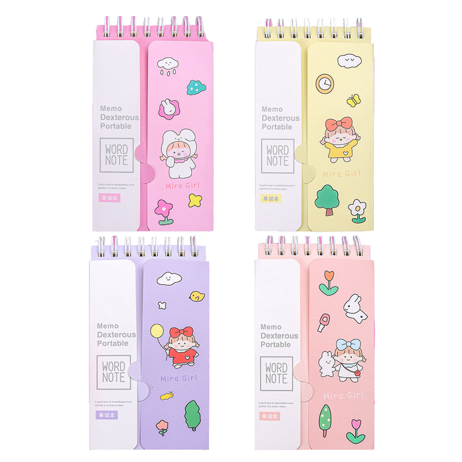 4 шт. Небольшие портативные складные блокноты на спирали с обложкой для чтения на английском языке, карманные блокноты для отдыха.