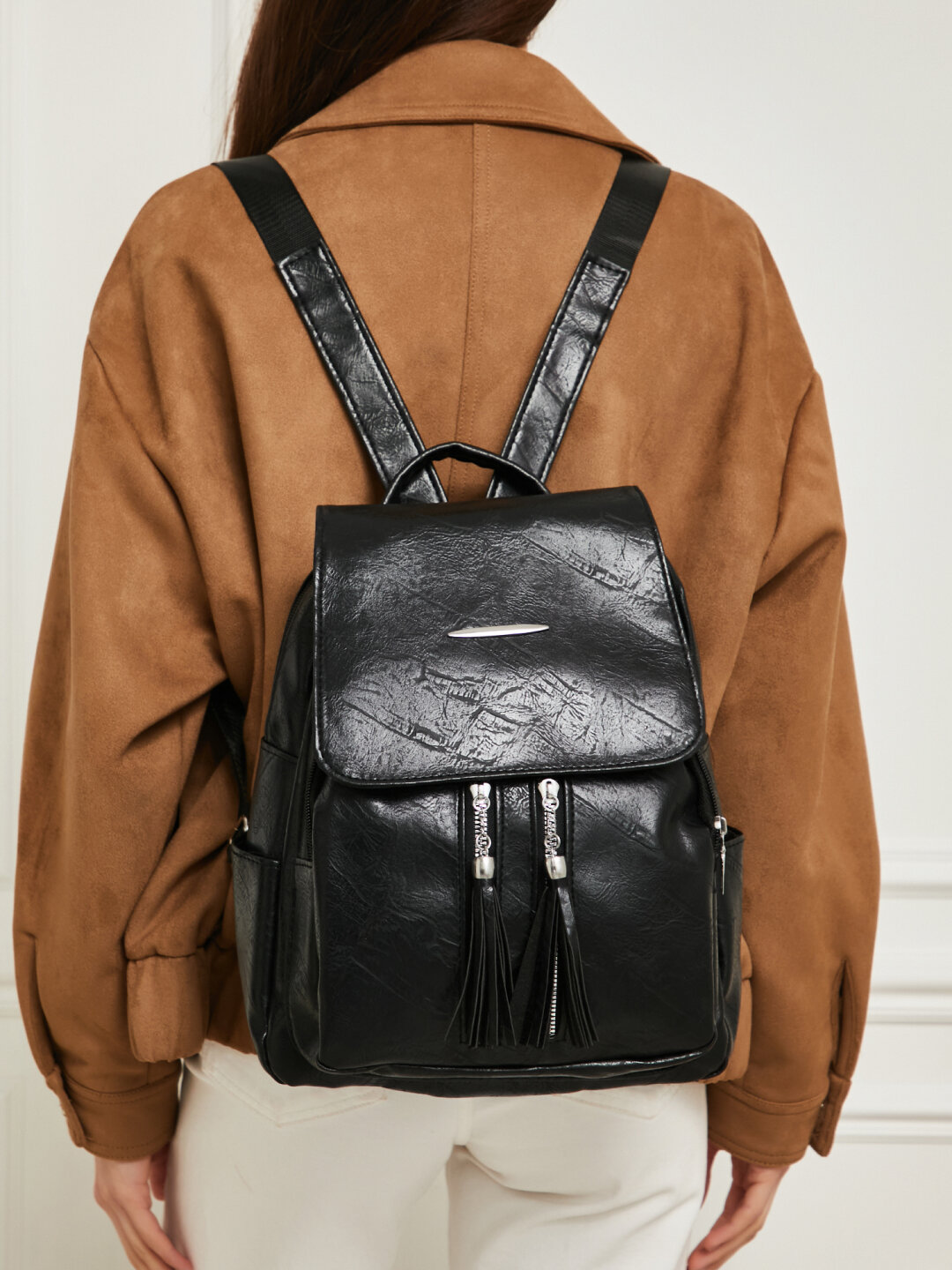 Рюкзак женский городской, сумка рюкзак женский повседневный, черный, кожаный, 32x26x13 см, до 10 литров