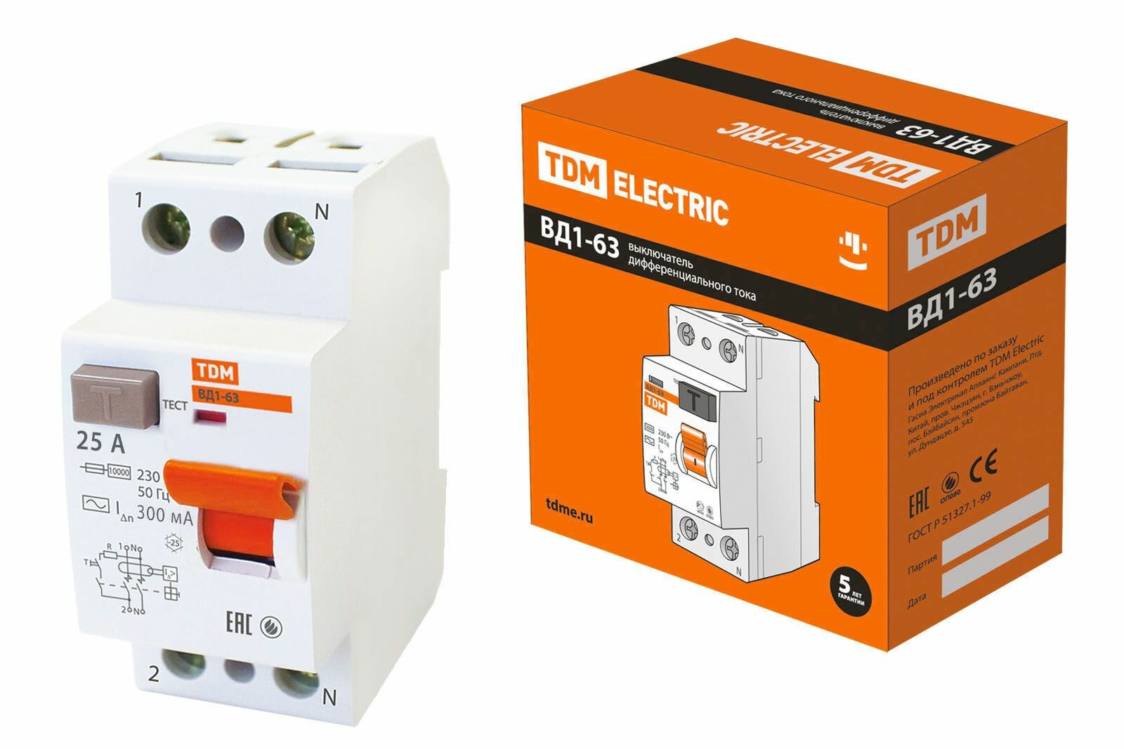 УЗО ВД1-63 2Р 25А 300мА TDM Electric