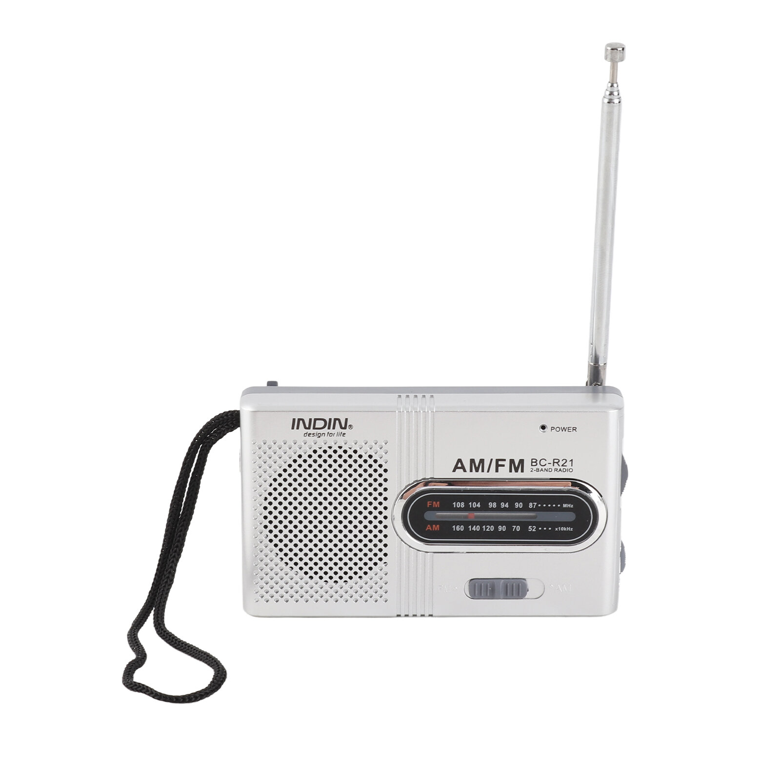 INDIN BC-R21 AM/FM двухдиапазонный радиоприемник портативный плеер встроенный динамик со стандартным разъемом для наушников 3,5 мм серебристо-серый
