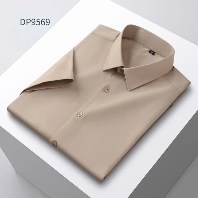 Рубашки из модала mulberrysilk с коротким рукавом для мужчин, приталенная формальная рубашка, однотонная офисная одежда, мягкие летние деловые Топы